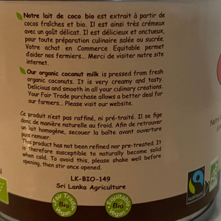 Lait de Coco Bio - Du Panier à l'Assiette
